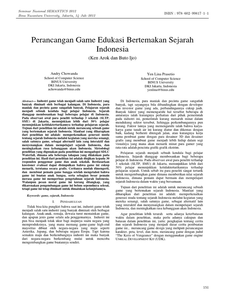 Perancangan Game Edukasi Bertemakan Sejarah Indonesia: (Ken Arok Dan ...