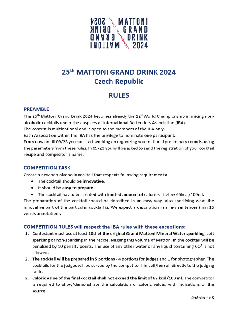 Rules - World Championship in Mixing Non Alcoholic Cocktails - Mattoni ...