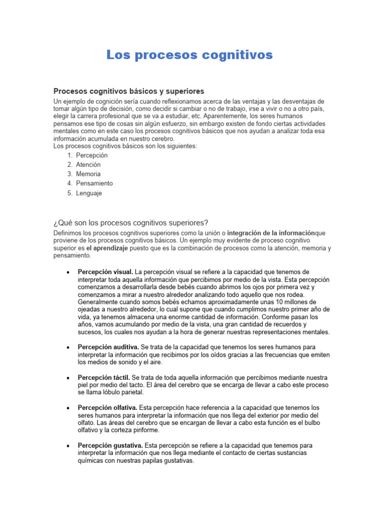 Los Procesos Cognitivos Pdf Percepción Cognición