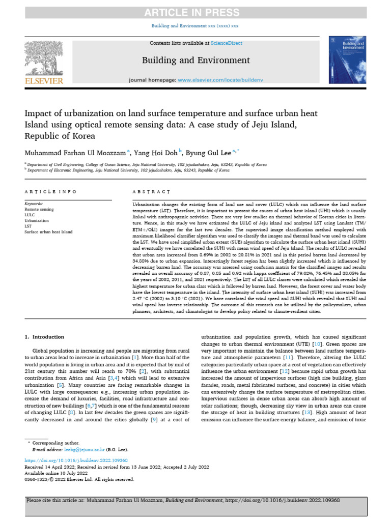 Impact Of Urbanization On Land Surface Temperature And Surfac 2022 Building Pdf Climate