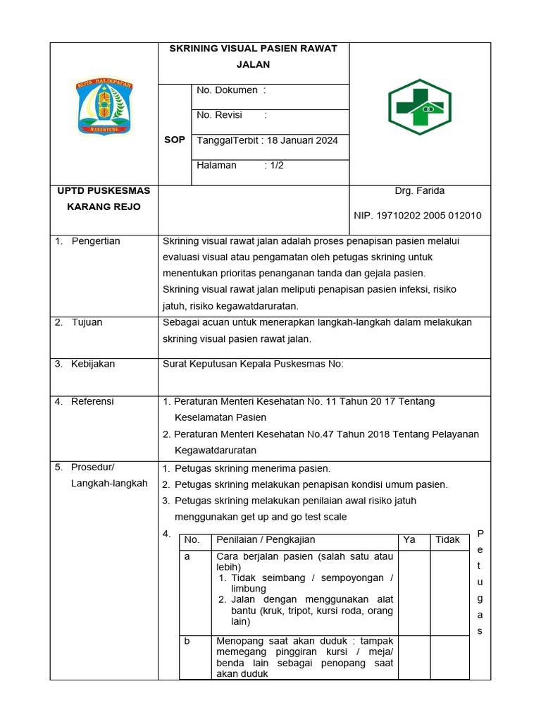 SOP Skrining Visual Pasien | PDF