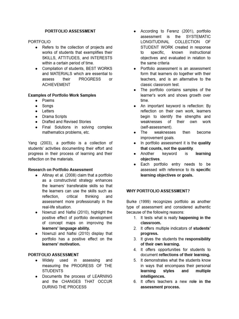 Portfolio Assessment | PDF | Educational Assessment | Learning
