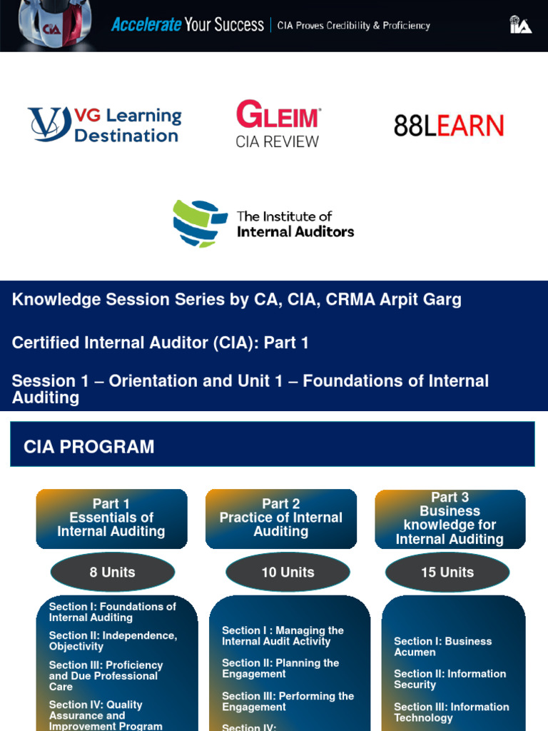 CIA - Part 1 - Unit 1 - Session 1-2 | PDF | Internal Audit | Audit