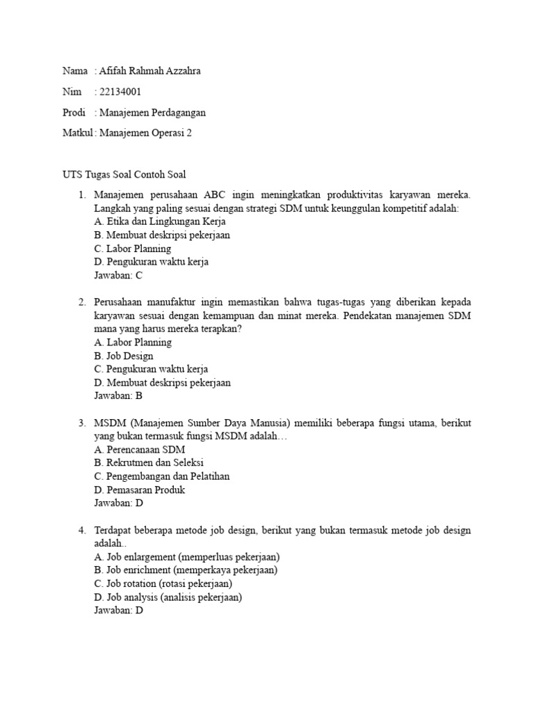 Soal UTS Manajemen Operasi | PDF