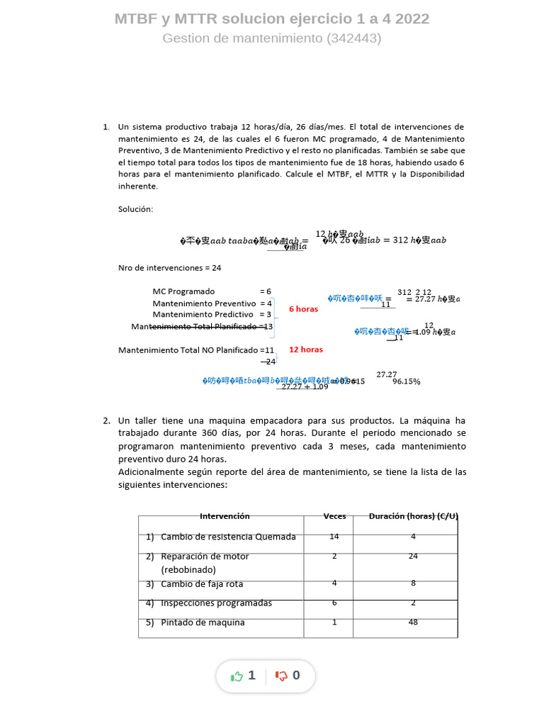 Cálculo de MTBF y MTTR en Mantenimiento | PDF | Ingeniería de ...