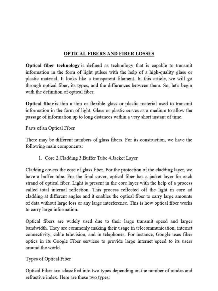 Optical Fiber Types | PDF | Optical Fiber | Dispersion (Optics) Optical Fiber Types | PDF | Optical Fiber | Dispersion (Optics)