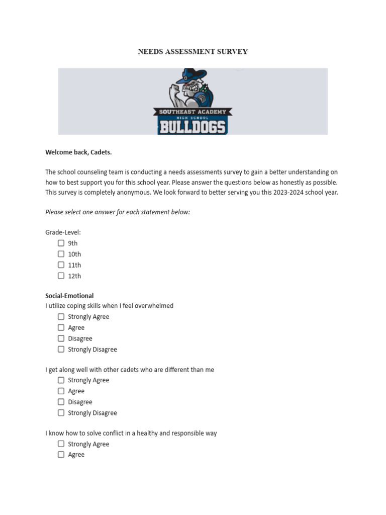 Needs Assessment Survey Eportfolio | PDF | Psychology | Behavioural ...