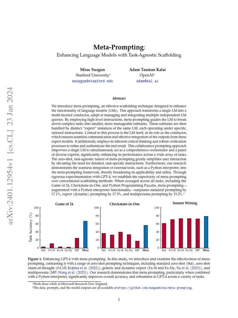 Meta-Prompting: Enhancing Language Models With Task-Agnostic Scaffolding | PDF | Expert | String ...