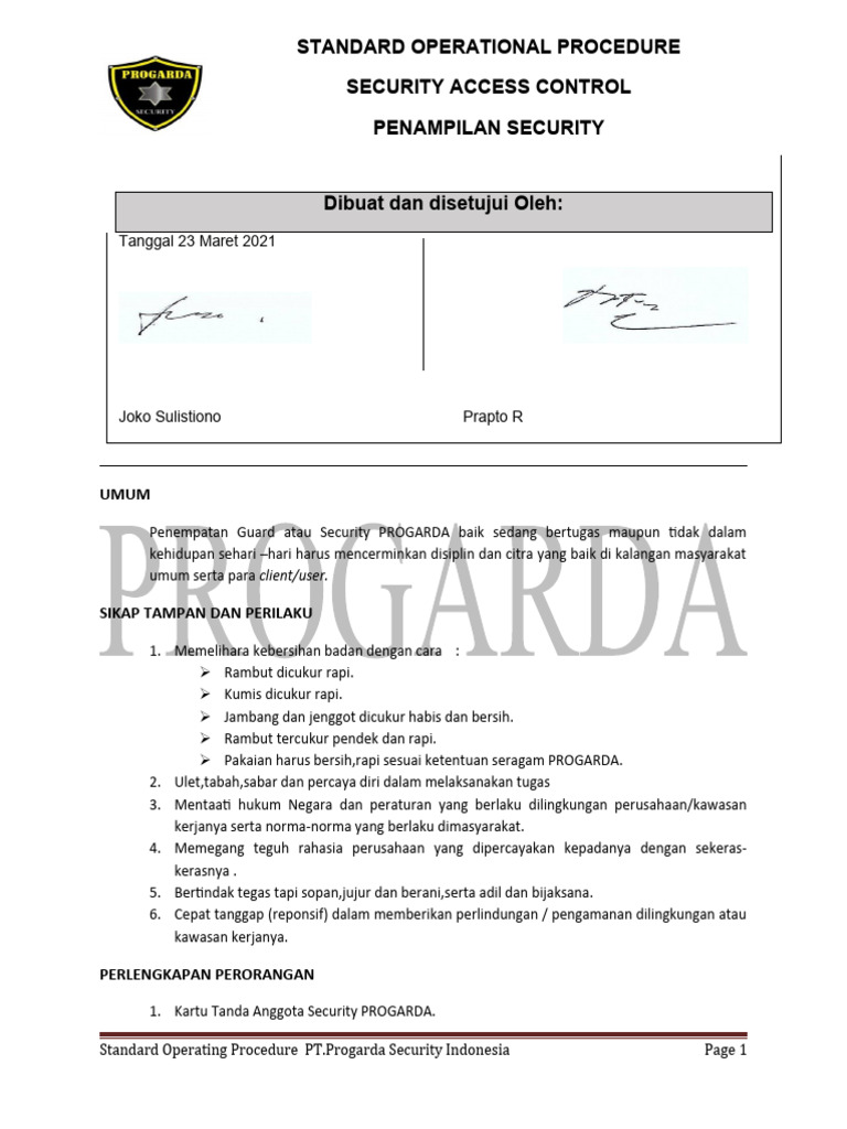 Standar Penampilan Security PROGARDA | PDF