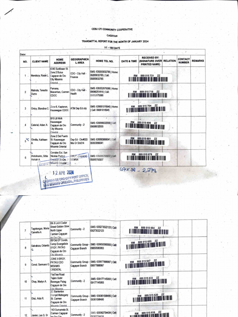January 2024 Cagayan DL - RM Transmittal | PDF January 2024 Cagayan DL - RM Transmittal | PDF
