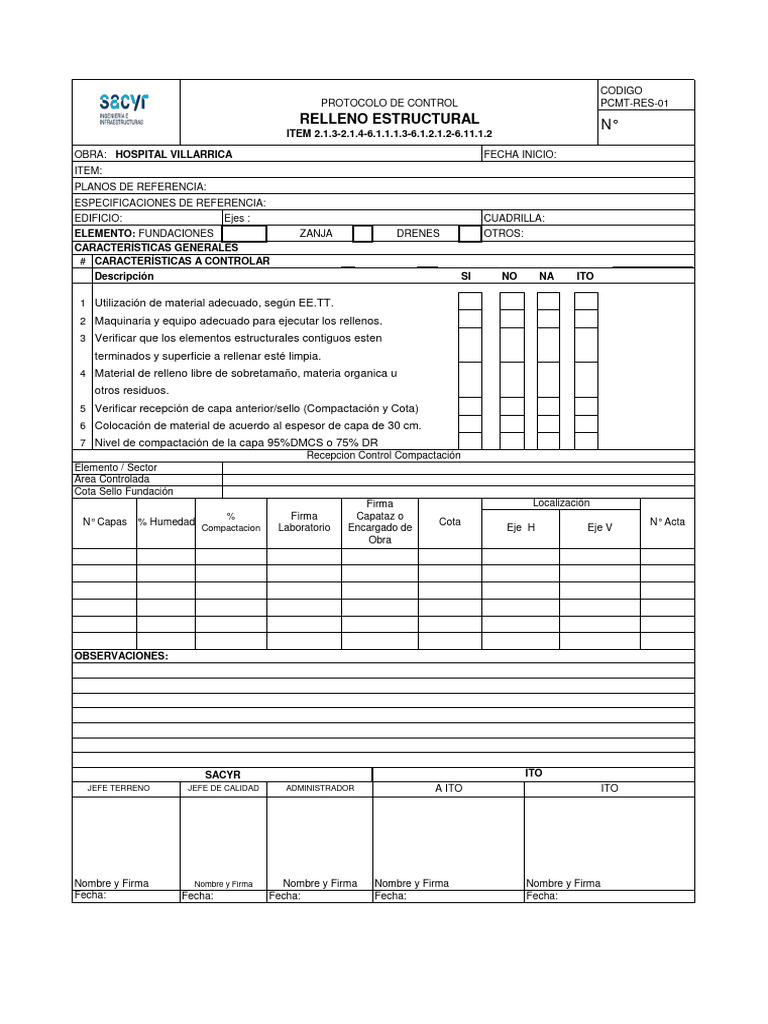 Protocolo de Control de Relleno Estructural | PDF