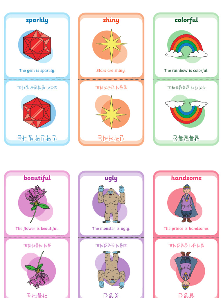 Adjective Word Cards Korean English | PDF