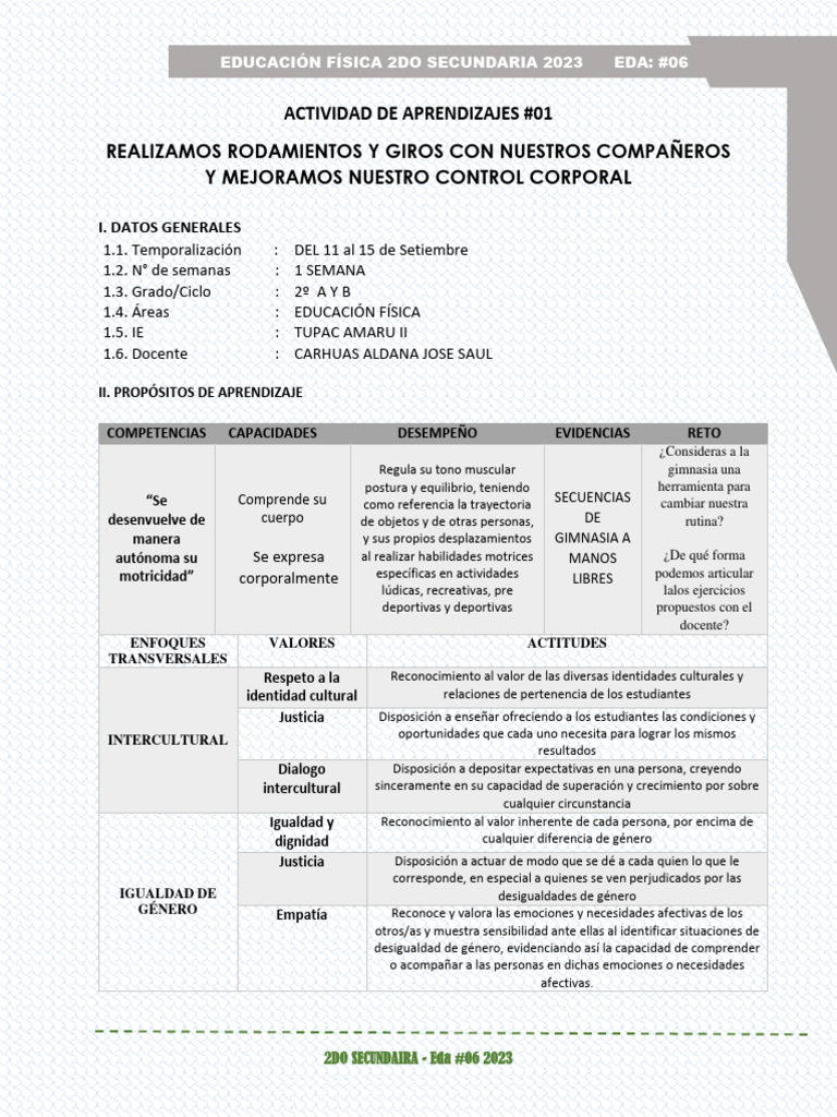 Sesión #01 Eda 6 2do Sec | PDF | Aprendizaje | Las emociones