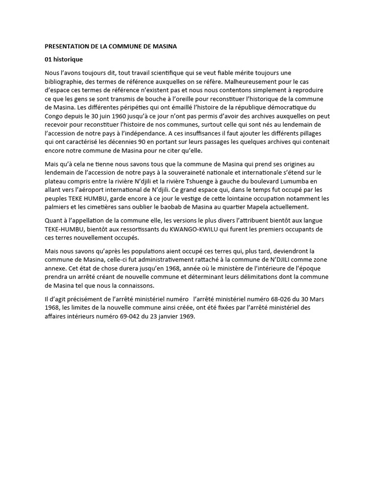 Presentation De La Commune De Masina Pdf Budget Kinshasa