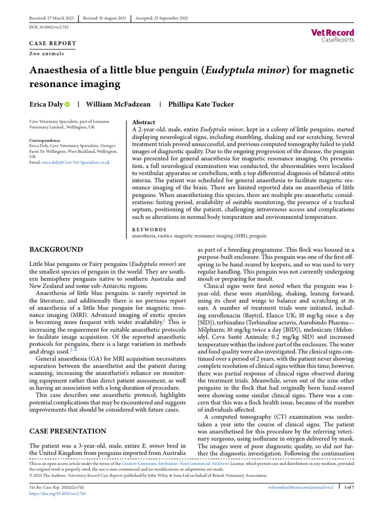Vet Record Case Reports - 2023 - Daly - Anaesthesia of A Little Blue ...