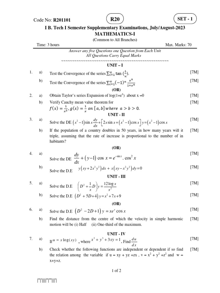 Mathematics I July Aug 2023 Pdf Mathematical Concepts Functions And Mappings 
