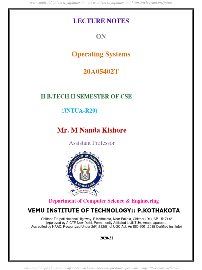 JNTUA Operating Systems Notes - R20 | PDF | Thread (Computing ...