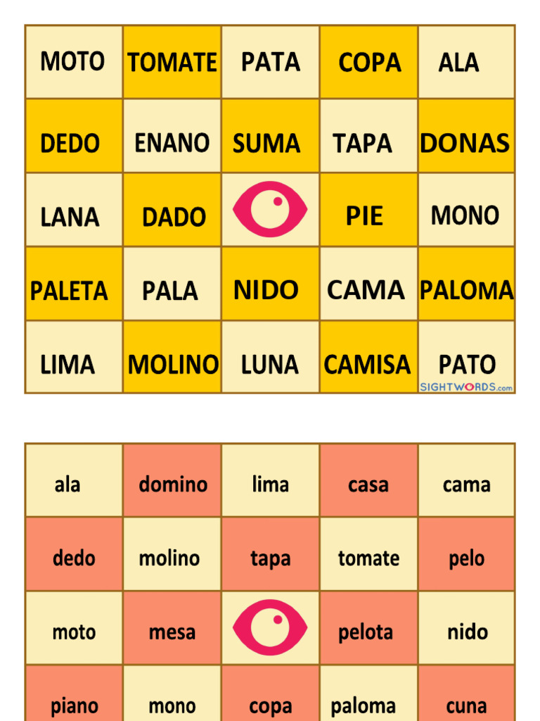 Bingo Lectura de Palabras | PDF