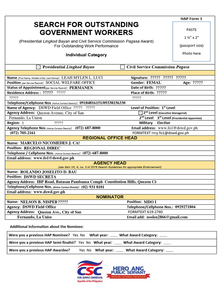 HAP Nomination Form 1 (LB and Individual) | PDF