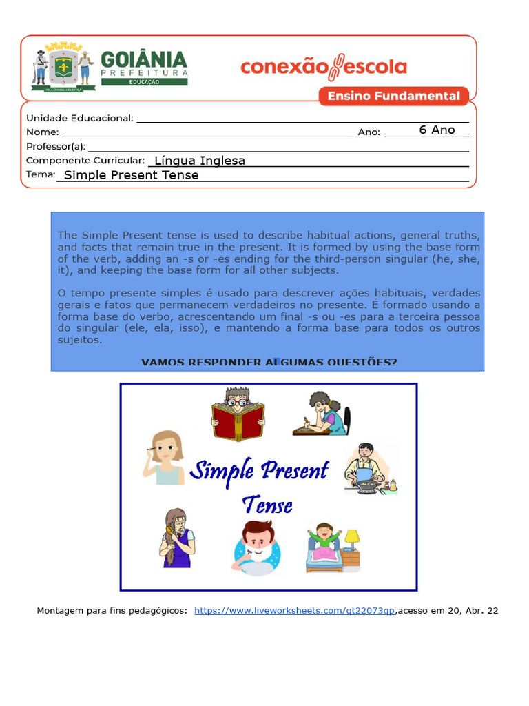 Atividade 1 Simple Present Tense | PDF