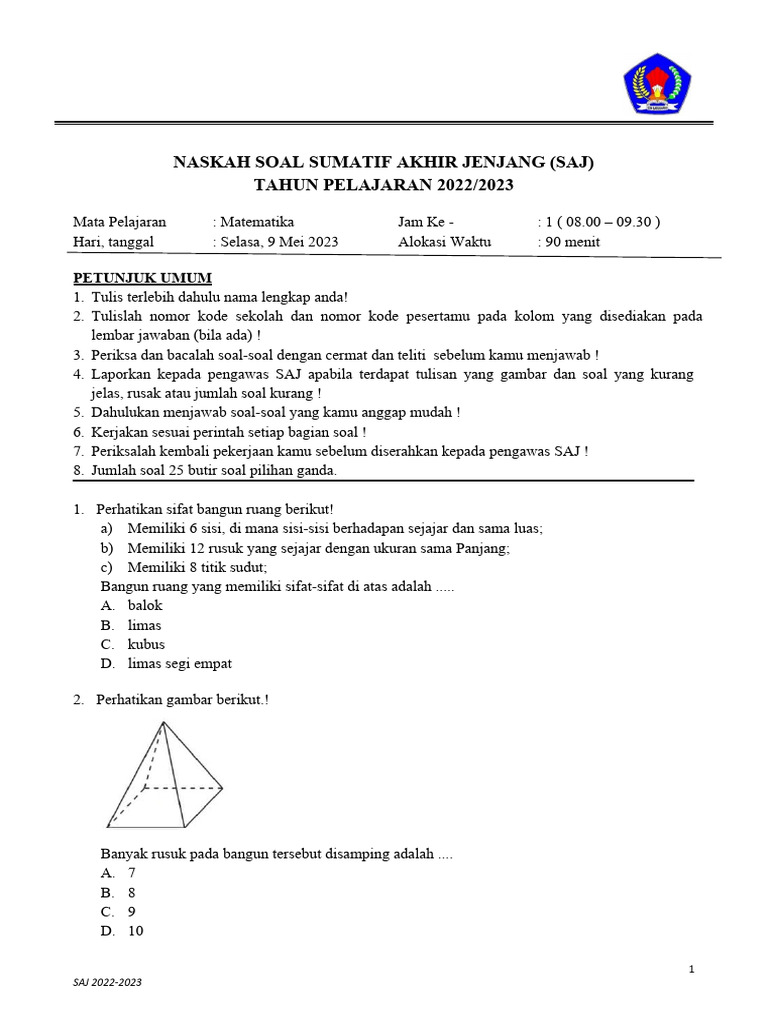Saj Matematika 2023 | PDF