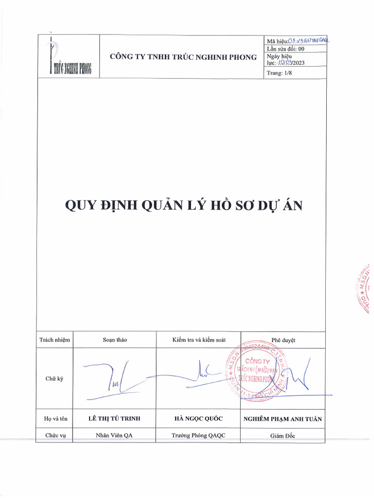 Quy Dinh Quan Ly Ho So Du An | PDF
