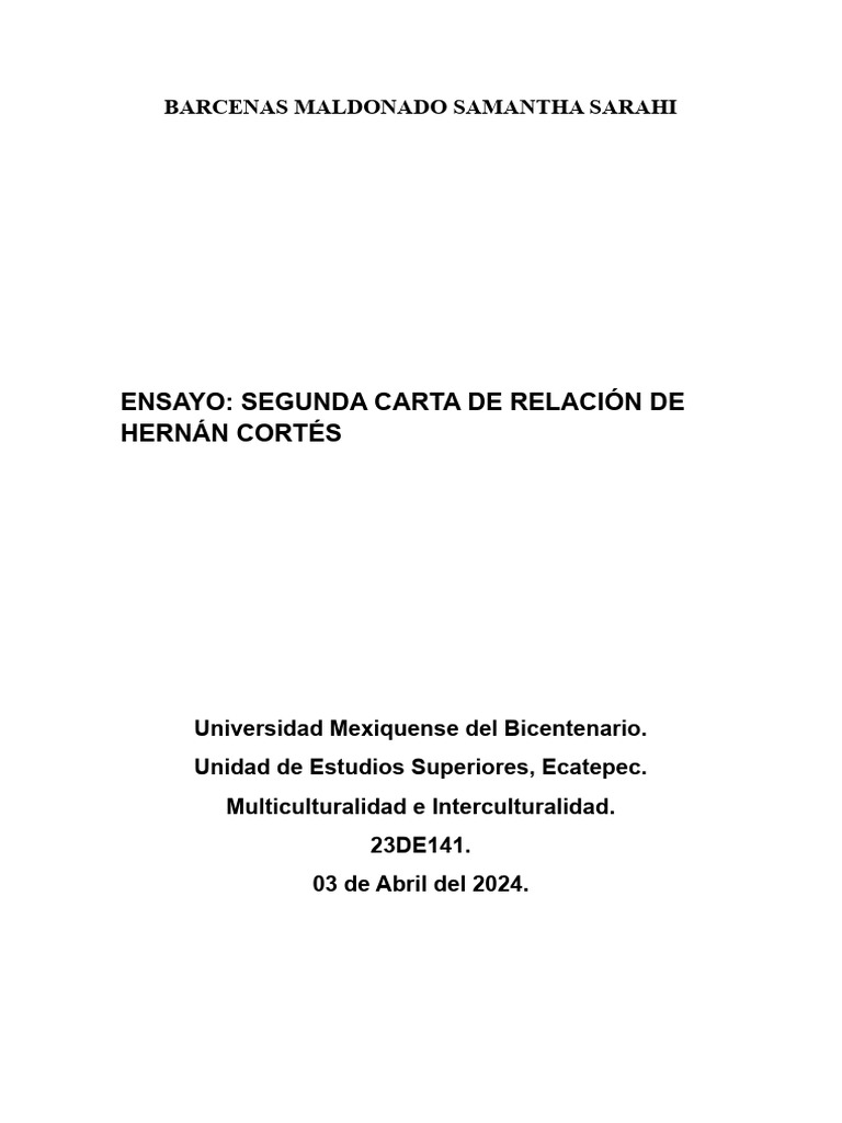 Carta de Hernan Sam | PDF | Hernán Cortés | Colonización española de ...