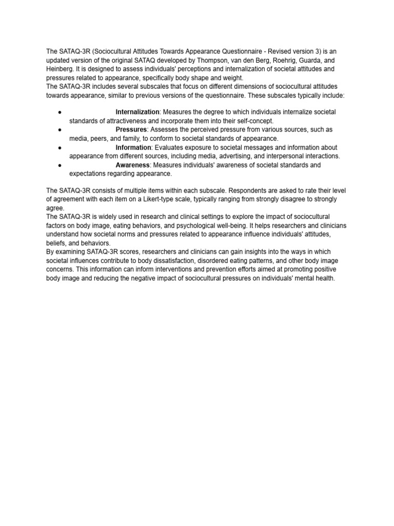 SATAQ-3R: Assessing Sociocultural Attitudes | PDF | Career & Growth ...
