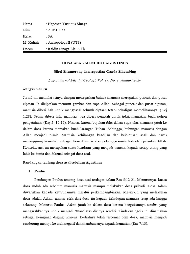 Dosa Asal Menurut Agustinus | PDF