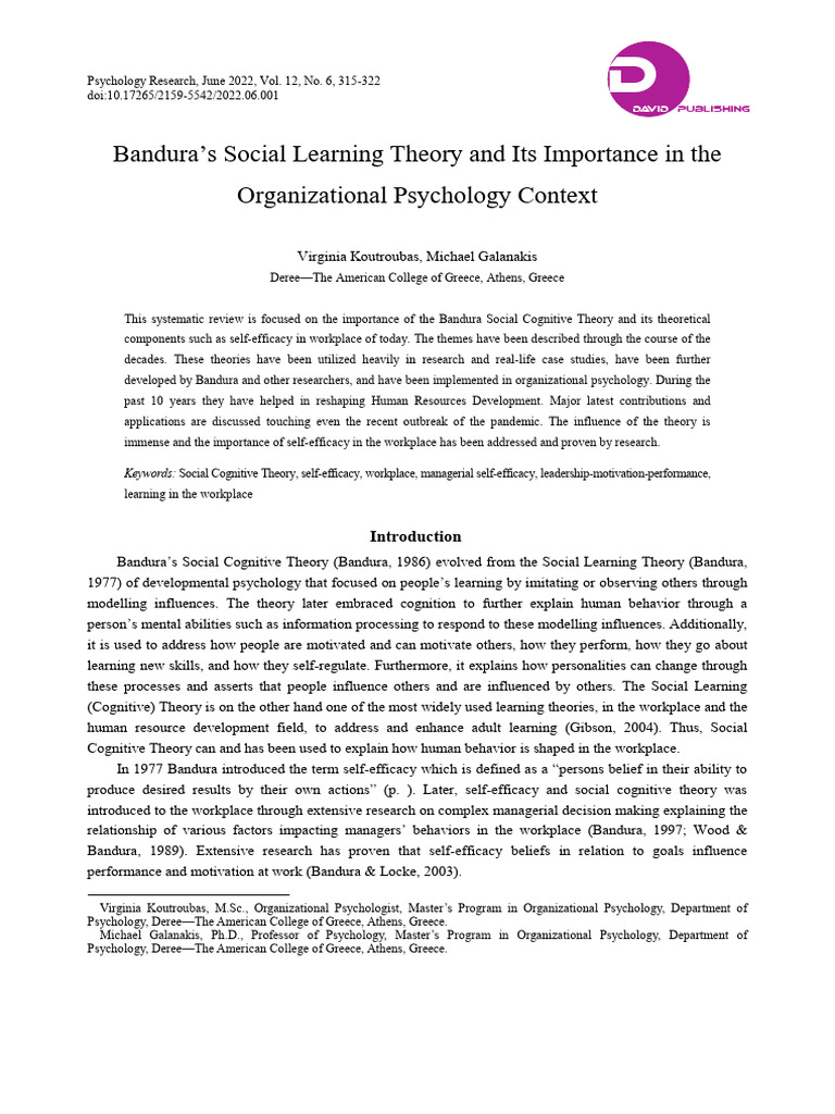 Bandura's Social Learning Theory and Its Importance in The | Download ...