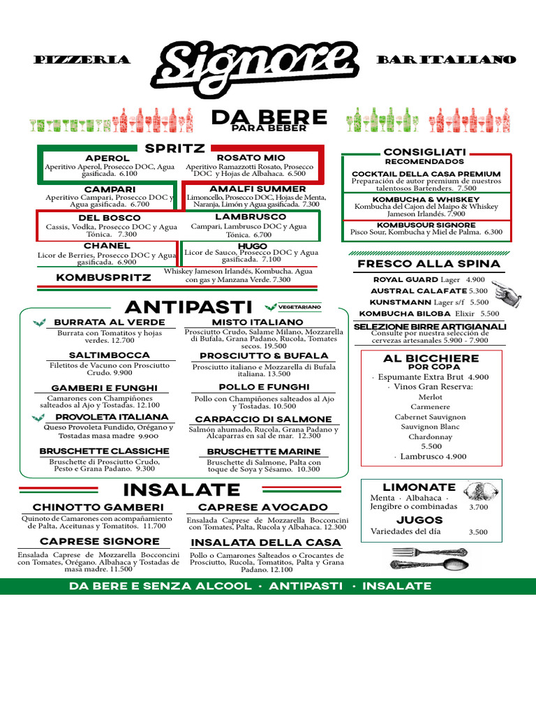Menú Italiano: Antipasti, Pasta y Bebidas | PDF | Cocina italiana ...