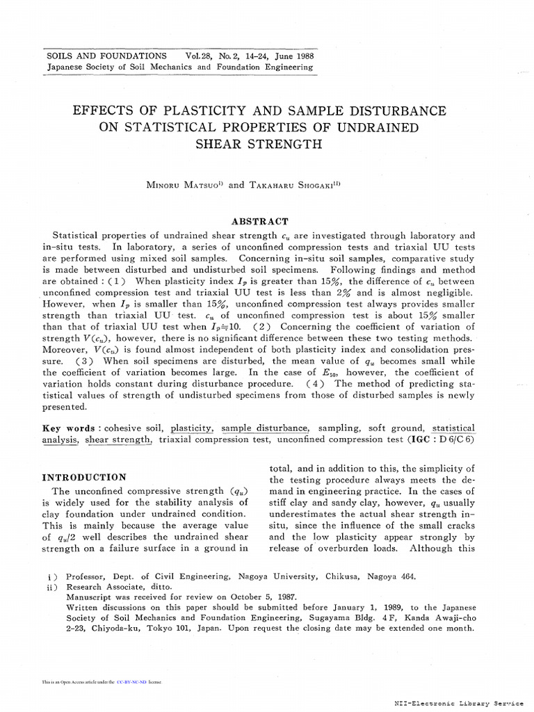 Effects of Plasticity and Sample Disturbance On Statistical Properties ...