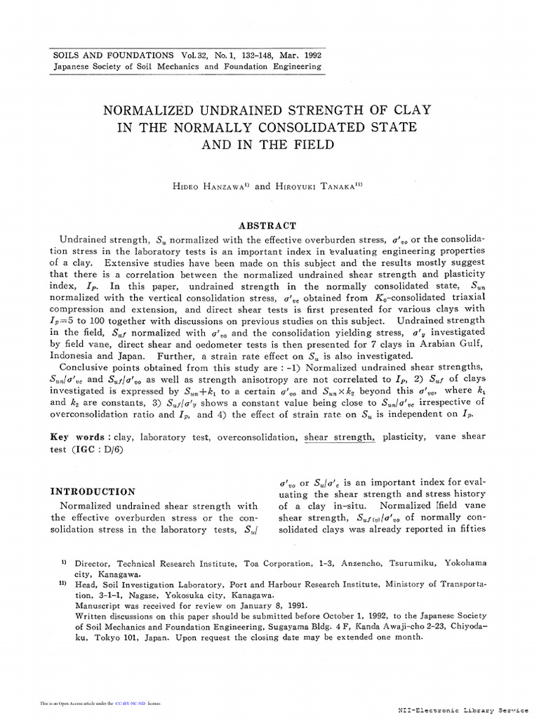 Normalized Undrained Strength of Clay in the Normally Consolidated ...