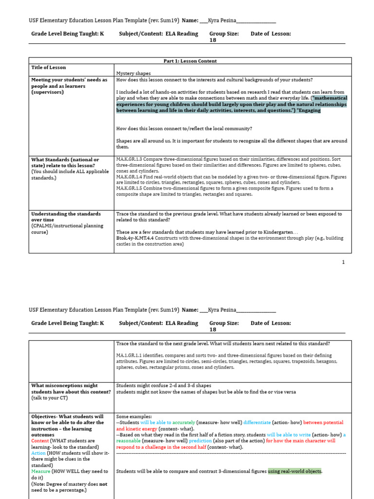 Supervisor Observation 2 | Download Free PDF | Shape | Lesson Plan