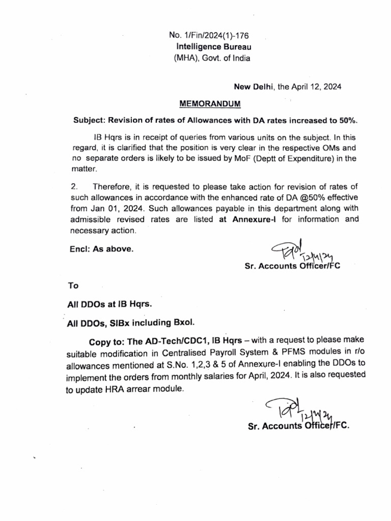 Revised Allowances and DA Rates 2024 | PDF