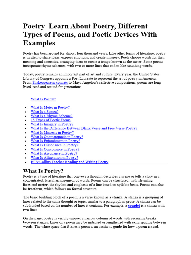 Poetry Learn About Poetry, Different Types of Poems, and Poetic Devices ...