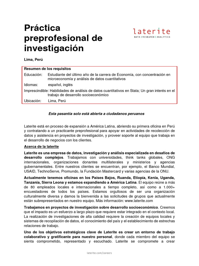 Practica Preprofesional | PDF | Metodología de encuesta | Perú