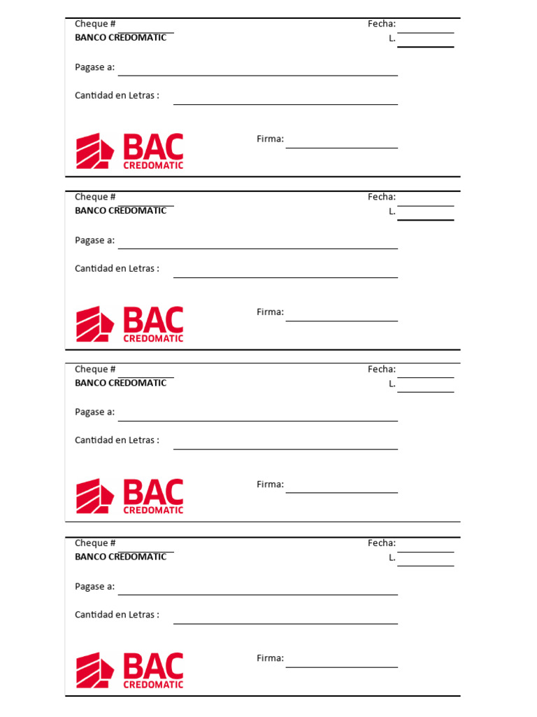 Cheque de Banco BAC Credomatic para Imprimir | PDF
