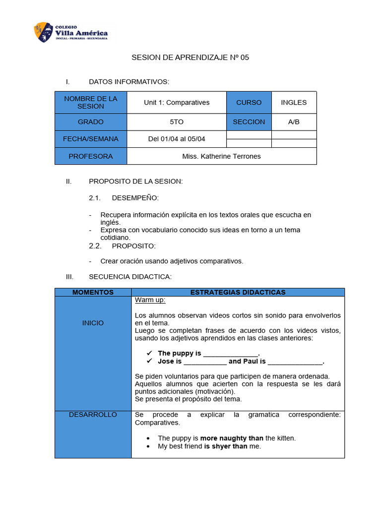 SESION DE APRENDIZAJE #05 - Primaria | PDF | Aprendizaje | Comunicación humana