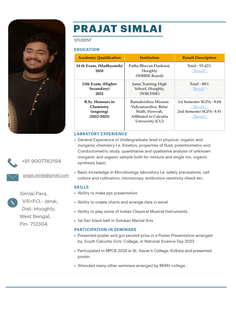 Prajat Simlai CV | PDF | Chemistry | Physical Sciences