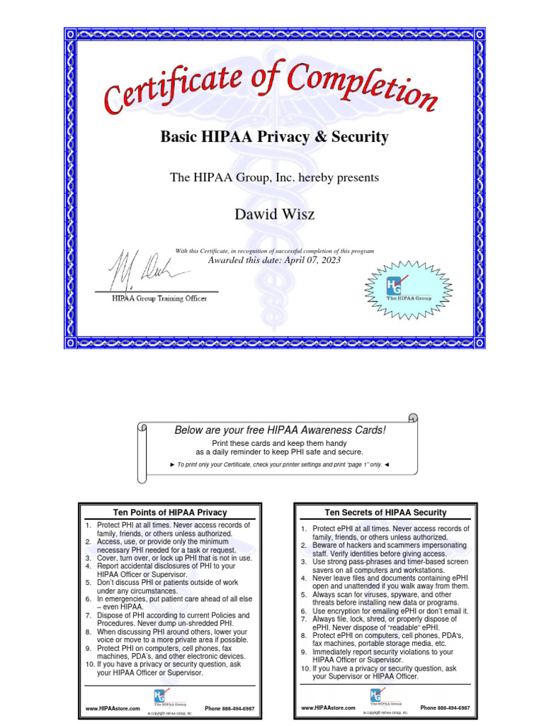 Certificate 3 | PDF | Health Insurance Portability And Accountability ...