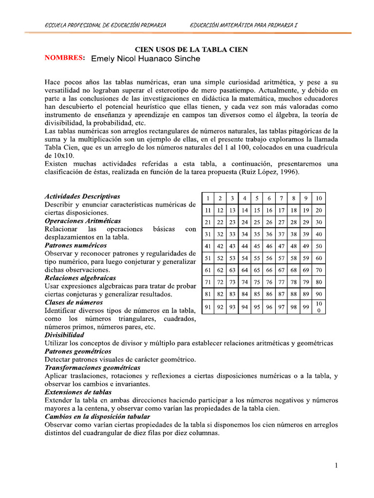 Cien Usos de La Tabla Cien (Resuelto) PDF | PDF