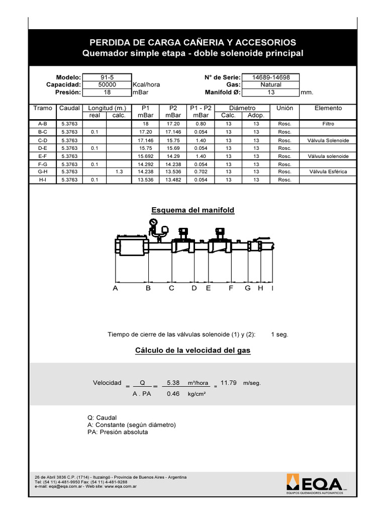 Quemador 91-5 #Serie 14689 Al 14698 - Perdida de Carga | PDF | Plomería | Ingeniería Química