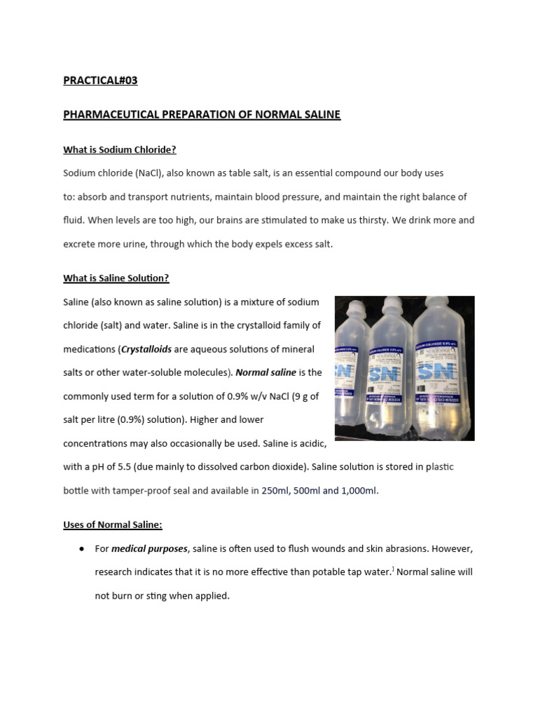 BCH-618 Practical 3 | PDF | Saline (Medicine) | Chemical Substances