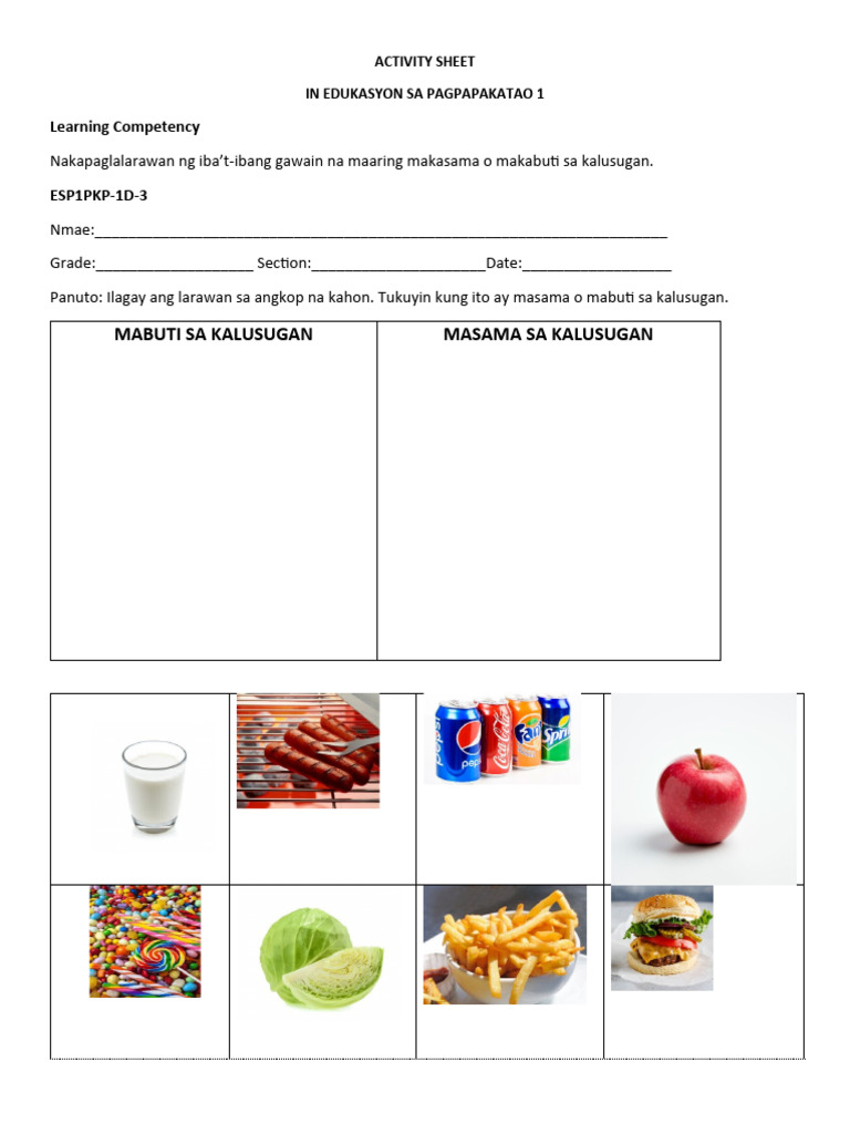 ESP GRADE 1-6 ACTIVITY SHEET 1st Quarter | PDF
