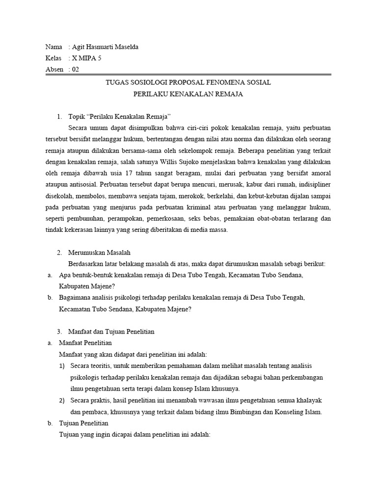 Agit Hasnuarti Maselda - Tugas Sosiologi Proposal Fenomena Sosial | PDF | Sains & Matematika