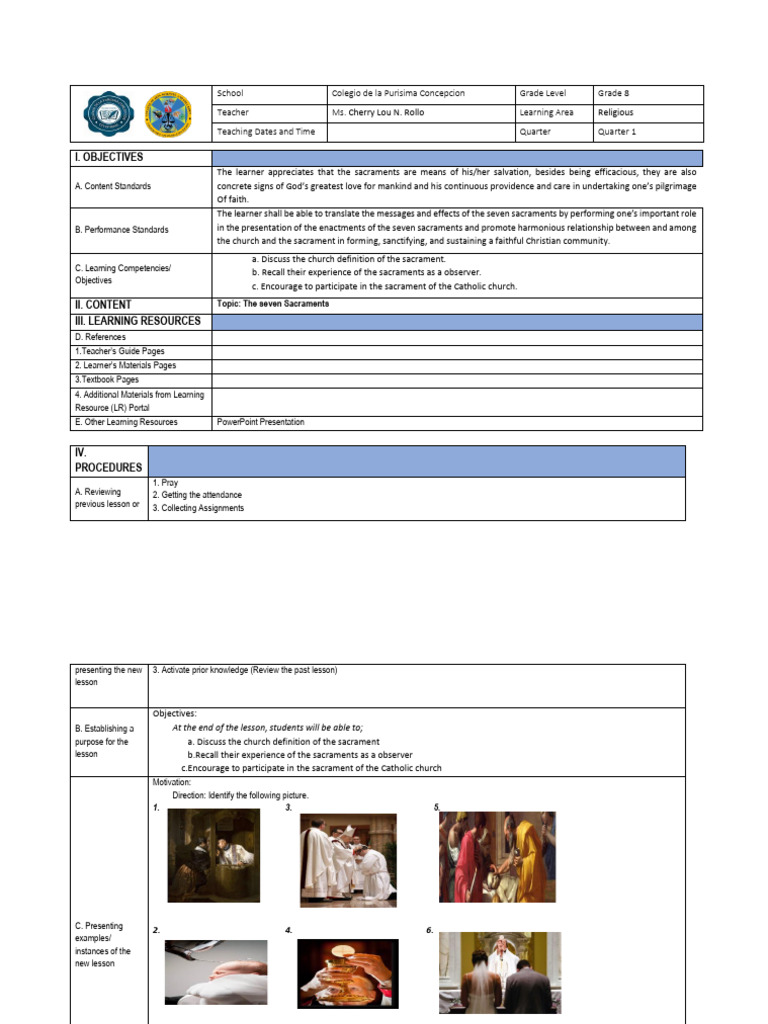 Lesson Plan 2024 1 | PDF | Eucharist | Catholic Church