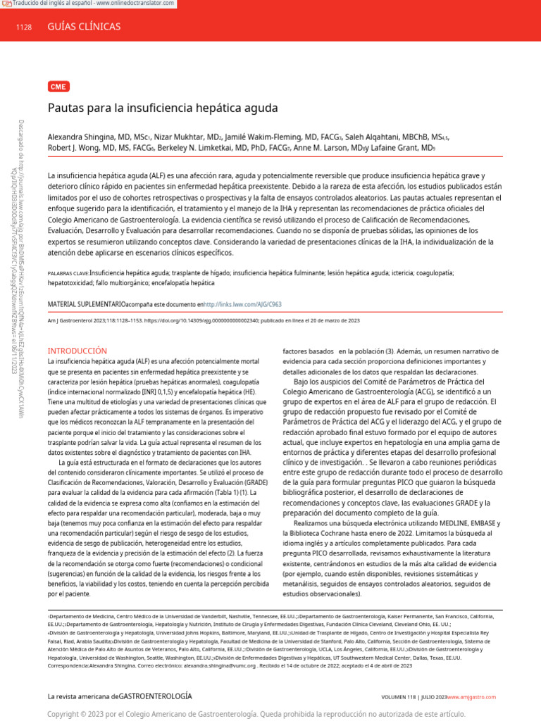 Acute Liver Failure Guidelines 14 en Es PDF Hepatitis