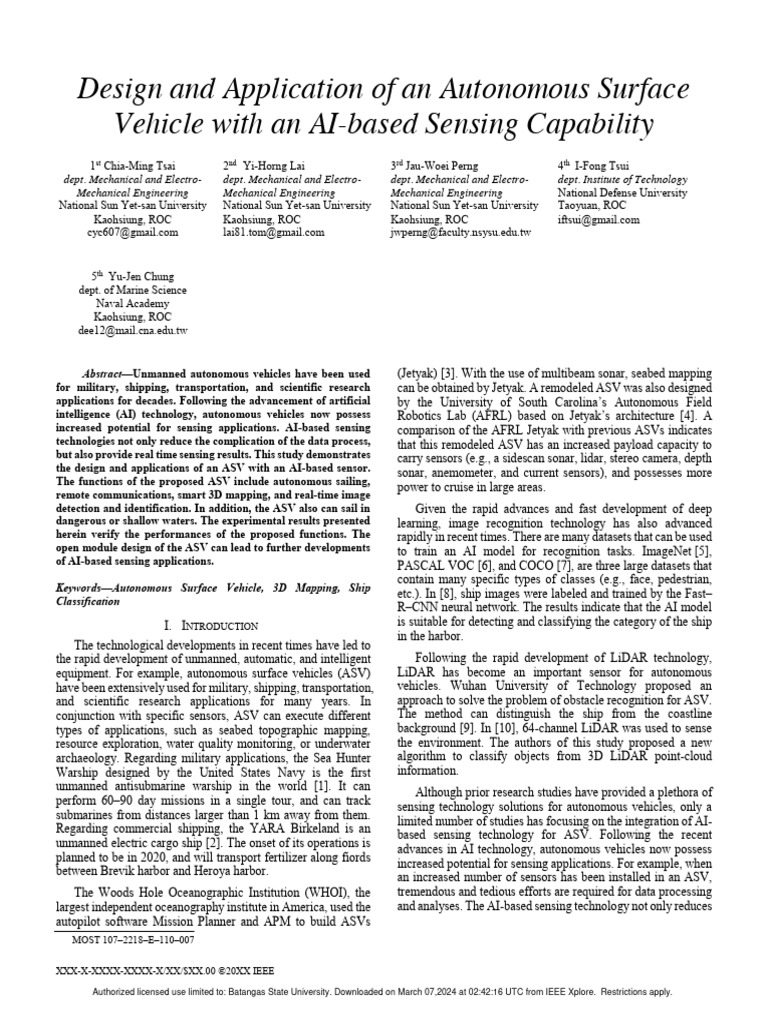 Design and Application of An Autonomous Surface Vehicle With An AI ...