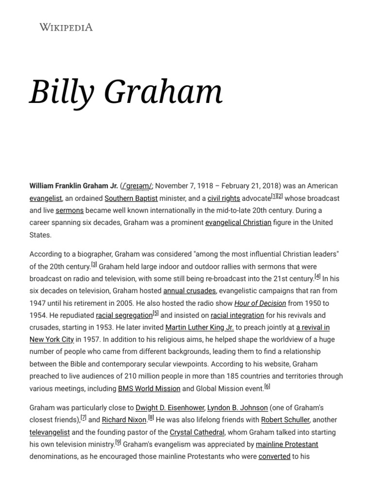 Billy Graham - Wikipedia | PDF | Billy Graham | Lyndon B. Johnson